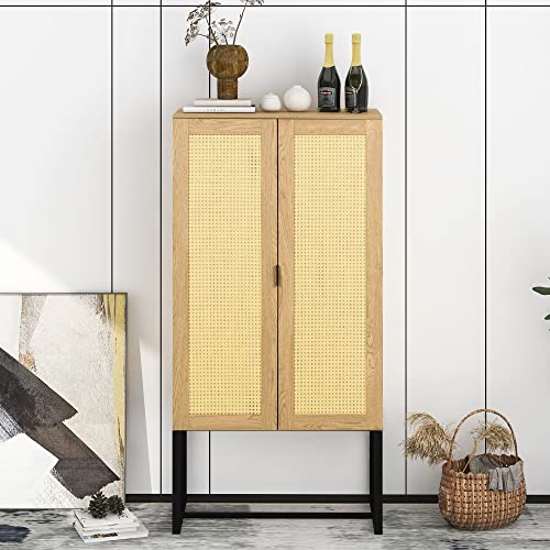 Merax Storage 2-Door Rattan Sideboard for Dining Room, 63 inch, Wicker High Cabinet