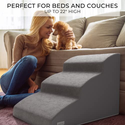 Sturdy Dog Stairs and Ramp for Beds Or Couches by ZICOTO - Durable Easy to Walk on Steps for Small Dogs and Cats - Allows Your Pets Easy Instant Access to Your Sofa or Bedside Up to 22" High