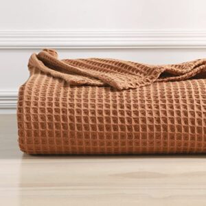 berkshire Organic Cotton Waffle Blanket | All-Season Organic Cotton Woven Waffle Blanket | Cashew | King (108" x 90")