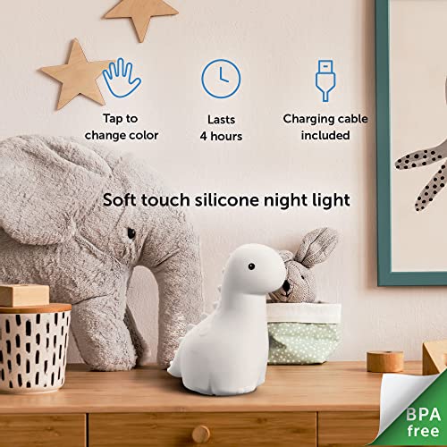 Globe Electric 13319 Brontosaurus Multicolor Changing LED Integrated Rechargeable Silicone Night Light, Table Lamp, Tap Light, White, Reading Light, Home Essentials, Bedroom, Nightstands, Room Décor