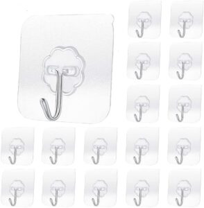 szyikuer 20 pack transparent adhesive hooks 33 lb(max) 15kg waterproof and oilproof reusable seamless hooks heavy duty wall hook for kitchen bathroom office