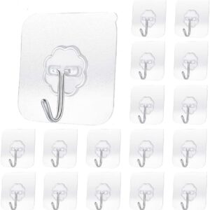 SZYIKUER 20 Pack Transparent Adhesive Hooks 33 lb(Max) 15KG Waterproof and Oilproof Reusable Seamless Hooks Heavy Duty Wall Hook for Kitchen Bathroom Office