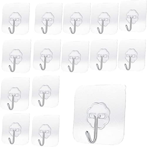 SZYIKUER 20 Pack Transparent Adhesive Hooks 33 lb(Max) 15KG Waterproof and Oilproof Reusable Seamless Hooks Heavy Duty Wall Hook for Kitchen Bathroom Office