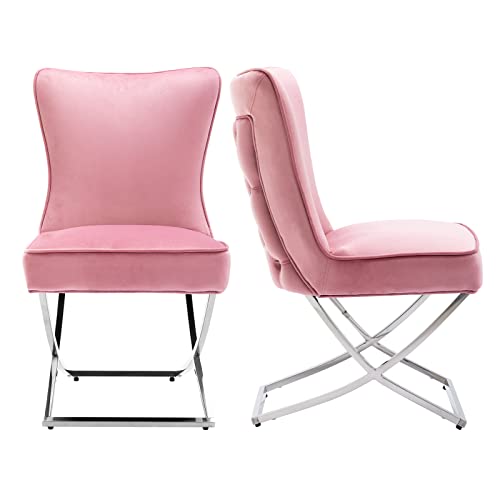 adochr Upgraded Dining Chairs, Modern Luxury Dining Chairs Set of 2, Premium Velvet Chairs, Accent Chairs with Stainless Steel Legs for Dining Living Room, Pink