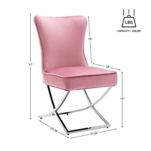 adochr Upgraded Dining Chairs, Modern Luxury Dining Chairs Set of 2, Premium Velvet Chairs, Accent Chairs with Stainless Steel Legs for Dining Living Room, Pink