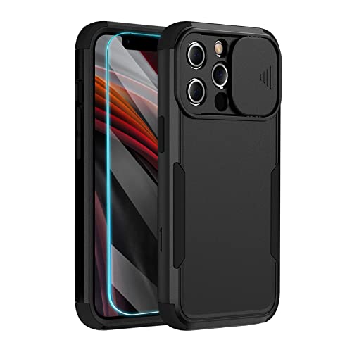 THMEIRA iPhone 13 Pro Max Heavy Duty Protection Case with Camera Slide Cover Screen Protector, Wireless Charging Case Compatible for Apple iPhone 13 Pro Max 6.7 inch, Black