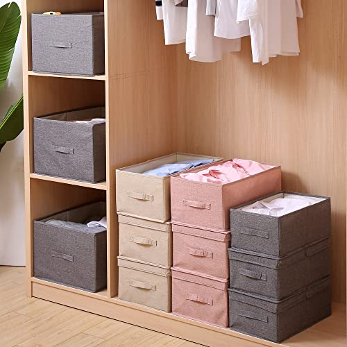 FIHAP Collapsible Storage Bins with Lids for Clothes, Sturdy Fabric Storage Cubes Container, Foldable Closet Organizer, Stackable Box for Bedroom Sheets Blankets Toys, 3 Pack, Grey