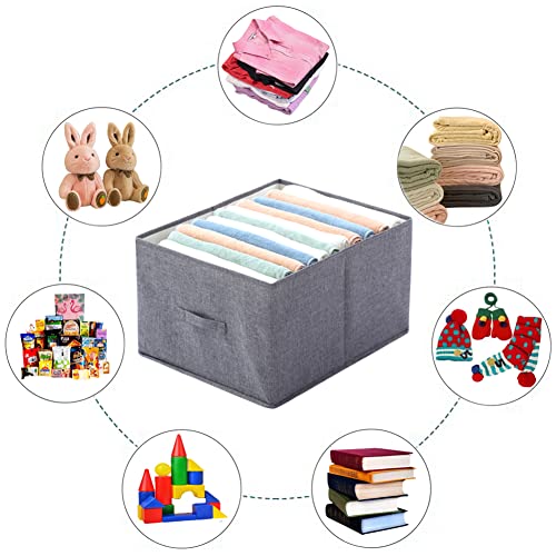 FIHAP Collapsible Storage Bins with Lids for Clothes, Sturdy Fabric Storage Cubes Container, Foldable Closet Organizer, Stackable Box for Bedroom Sheets Blankets Toys, 3 Pack, Grey