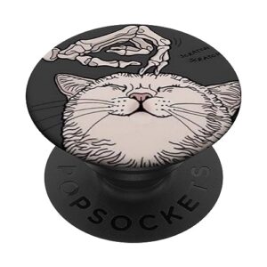 cute skeleton scratching cat halloween aesthetic gothic art popsockets standard popgrip