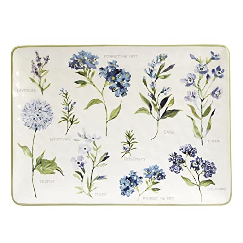 Certified International Fresh Herbs Rectangular Platter, 14" x 10" x 1.25", Multicolored, Large