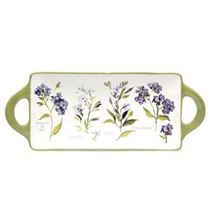 certified international fresh herbs rectangular platter with handles, 16" x 8" x 1.75", multicolored