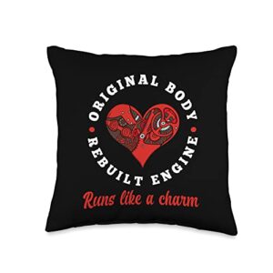 open heart surgery awareness gifts original body rebuilt engine open heart surgery throw pillow, 16x16, multicolor