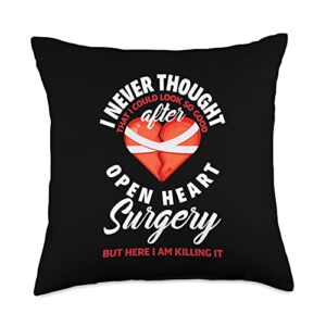 open heart surgery awareness gifts bypass look so good after open heart surgery throw pillow, 18x18, multicolor