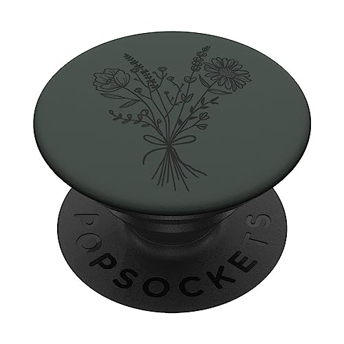 Midnight Green Wildflower Floral Flower Design PopSockets Swappable PopGrip