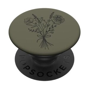 olive green wildflower floral flower design popsockets standard popgrip