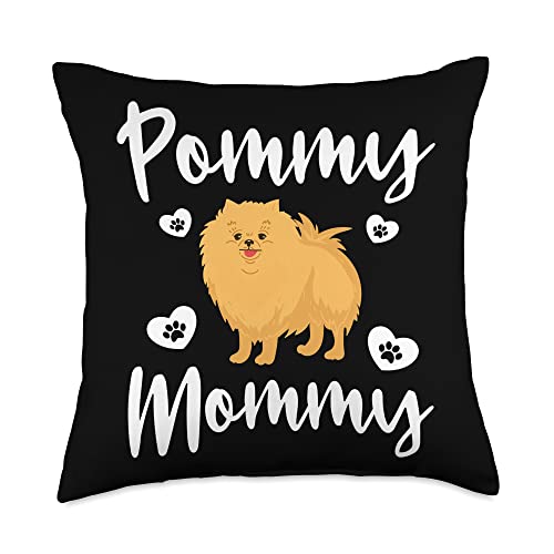 Pomeranian Dog Mom Gifts and Apparel Pommy Mommy Pomeranian Pom Dog Mom Throw Pillow, 18x18, Multicolor