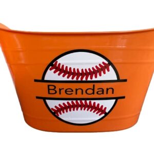 Personalized Easter Baskets for Kids - Custom Baseball Sports Bucket - Plastic Pail With Name (Orange)