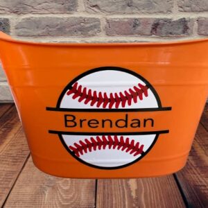 Personalized Easter Baskets for Kids - Custom Baseball Sports Bucket - Plastic Pail With Name (Orange)