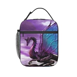 wsrgvab dragon fantasy purple portable lunch box bag insulated reusable lunch tote for men and women