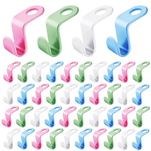 Clothes Hanger Connector Hooks Saver Hanger Extender Clips Plastic Space Saving Clips for Space Saving Clothes and Closet Organizer (Green, Blue, White, Pink, 40 Pcs)