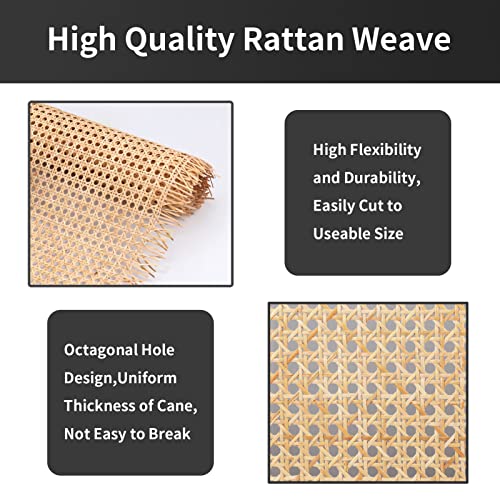 14" Width Cane Webbing 3.3Feet, Natural Rattan Webbing for Caning Projects, Woven Open Mesh Cane for Furniture, Chair, Cabinet, Ceiling