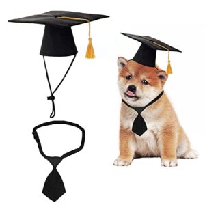 2 pcs pet graduation caps bow tie small dog cat graduation hat bowtie tassel puppy kitten adjustable necktie neck tie grad dress up costume for holiday festival carnival party outfits accessories