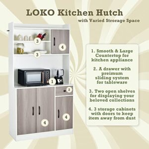 LOKO Kitchen Pantry Storage Cabinet, Kitchen Buffet with Hutch with Adjustable Shelves and Cable Management Hole, Tall Kitchen Hutch with Anti-tip Devices, 39.5 x 15.5 x 71 inches (White)