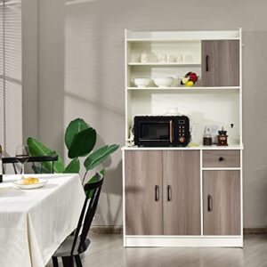 LOKO Kitchen Pantry Storage Cabinet, Kitchen Buffet with Hutch with Adjustable Shelves and Cable Management Hole, Tall Kitchen Hutch with Anti-tip Devices, 39.5 x 15.5 x 71 inches (White)