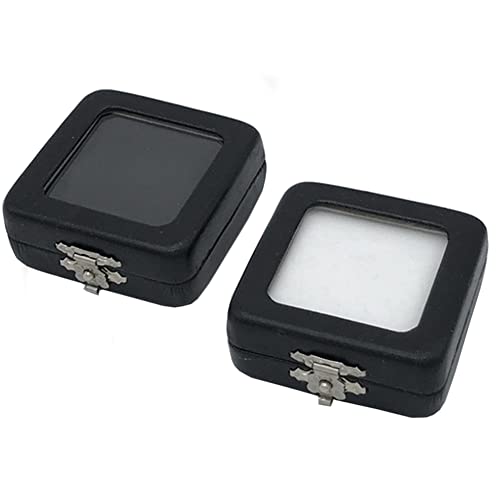 2Pcs Black PU Leather Gemstone Display Box Loose Diamond Jewelry Box Show Case Storage Box Holder with Clasp Lids and Sponge for Gems Coins Jewelry Displaying and Gift Packing