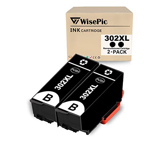 WisePic 302 Remanufactured Ink Cartridge Replacement for Epson 302 XL 302XL T302 T302XL Use with Expression Premium XP-6100 XP-6000 XP6100 XP6000 Printer (2 Black)