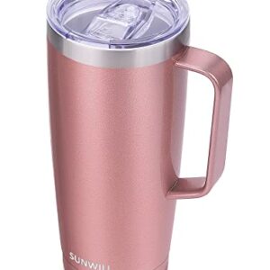 SUNWILL Travel Coffee Mug With Lid, Insulated Tumbler With Handle 24oz, Stainless Steel Coffee Tumbler Double Wall, Reusable Insulated Mug, Pearlized Rose Gold