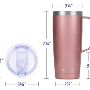 SUNWILL Travel Coffee Mug With Lid, Insulated Tumbler With Handle 24oz, Stainless Steel Coffee Tumbler Double Wall, Reusable Insulated Mug, Pearlized Rose Gold