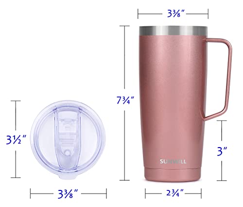 SUNWILL Travel Coffee Mug With Lid, Insulated Tumbler With Handle 24oz, Stainless Steel Coffee Tumbler Double Wall, Reusable Insulated Mug, Pearlized Rose Gold