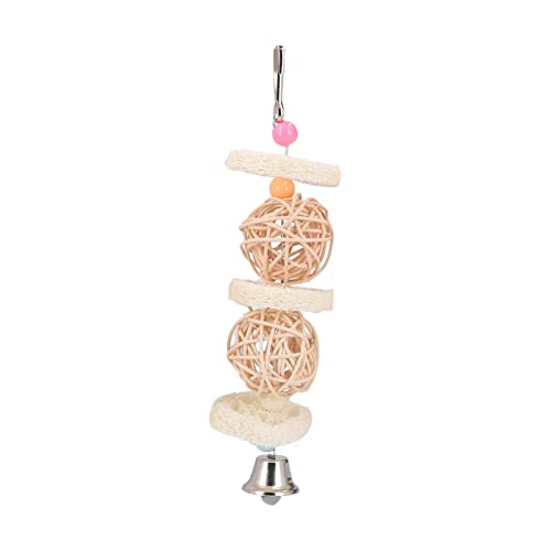 Tnfeeon Bird Chewing Toy, Rattan Ball Toy Bird Cage Bite Sepak Takraw Toy with Bells for Small Birds