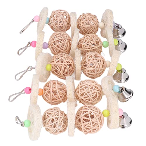 Tnfeeon Bird Chewing Toy, Rattan Ball Toy Bird Cage Bite Sepak Takraw Toy with Bells for Small Birds