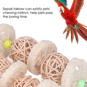 Tnfeeon Bird Chewing Toy, Rattan Ball Toy Bird Cage Bite Sepak Takraw Toy with Bells for Small Birds