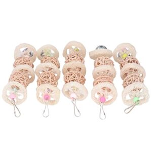 Tnfeeon Bird Chewing Toy, Rattan Ball Toy Bird Cage Bite Sepak Takraw Toy with Bells for Small Birds