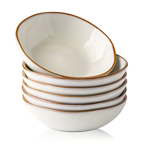 AmorArc Ceramic Cereal Bowls Set of 6, 24 oz Handmade Stoneware Bowls Set for Cereal Soup Salad Bread, Stylish Kitchen Bowls for Meal, Dishwasher & Microwave Safe, Reactive Glaze Ivory