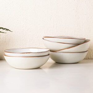 AmorArc Ceramic Cereal Bowls Set of 6, 24 oz Handmade Stoneware Bowls Set for Cereal Soup Salad Bread, Stylish Kitchen Bowls for Meal, Dishwasher & Microwave Safe, Reactive Glaze Ivory