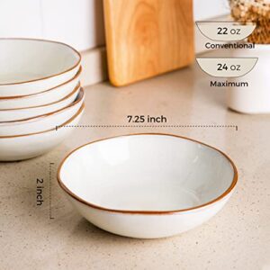 AmorArc Ceramic Cereal Bowls Set of 6, 24 oz Handmade Stoneware Bowls Set for Cereal Soup Salad Bread, Stylish Kitchen Bowls for Meal, Dishwasher & Microwave Safe, Reactive Glaze Ivory