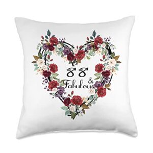 88th birthday gifts for women fabulous 88 years old throw pillow, 18x18, multicolor