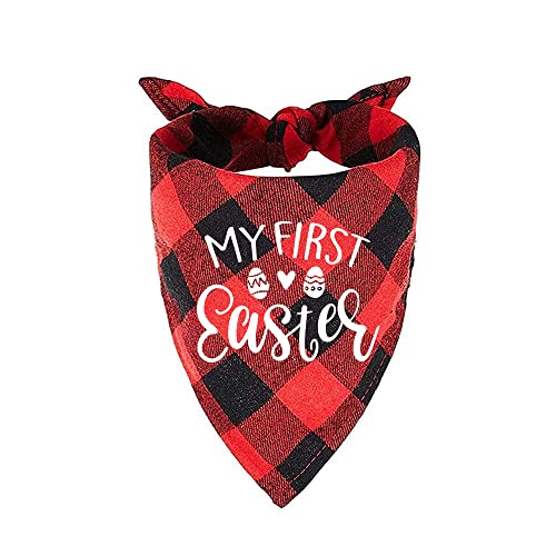 Family Kitchen My First Easter Red Plaid Pet Dog Bandana Scarf Decorations Accessories for Dog Lovers Owner Easter Gift