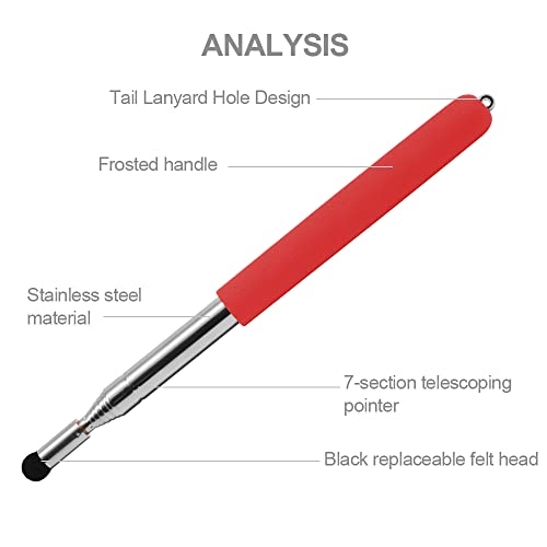 Telescopic Teachers Pointer, Teaching Pointer Sticks, Retractable Classroom Whiteboard Extendable Handheld Pointer for Teachers, Guides, Coach