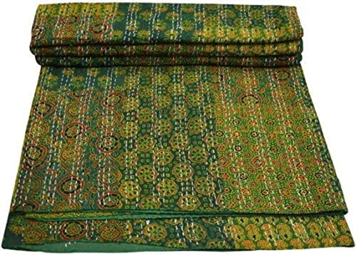 Maviss Homes Beautiful Indian Traditional Patchwork Super Soft Cotton Double Kantha Quilt | Throw Blanket Bedspreads | Cozy Blanket Quilt | Easy Machine Washable and Dryable (Green)