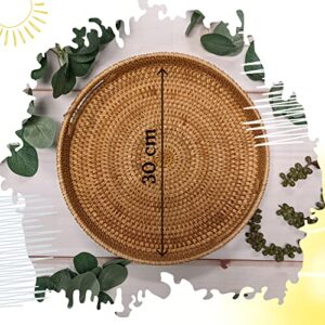 Sun Farm Home - Round Rattan Tray - 11.8 in x 1.7 in Hand Woven Tray with Built-in Handles Rustic Décor and Round Serving Tray for Coffee Table Tray, Ottoman, and Kitchen