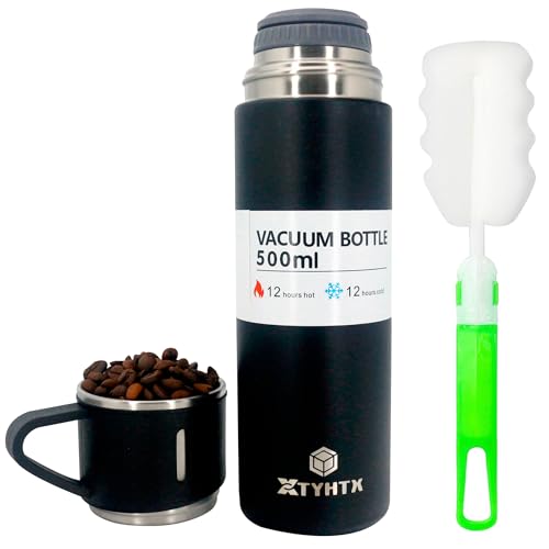 XTYHTX 17oz Thermos Coffee Cup, Hot Thermos Coffee,Vacuum-Insulated Beverage Bottle with Handle,Leak-Proof Coffee Thermo(Black)