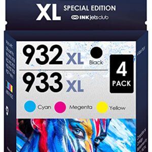 INKjetsclub Compatible Ink Cartridge Replacement for HP 932/933XL Ink. Works with OfficeJet 6600 6700 7610 7612 7510 7110 6100 Printers. 4 Pack (Black, Cyan, Magenta & Yellow).