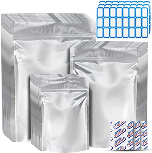 DALI HOME-60 pc Mylar Bags for Food Storage with 60 Oxygen Absorbers & 60 blank labels-10x14in 25 pcs,7x10in 25pcs,17x26in 10pcs-7 mil Mylar bag-Sealable Mylar bag-Food storage solutions,000-DALI-60