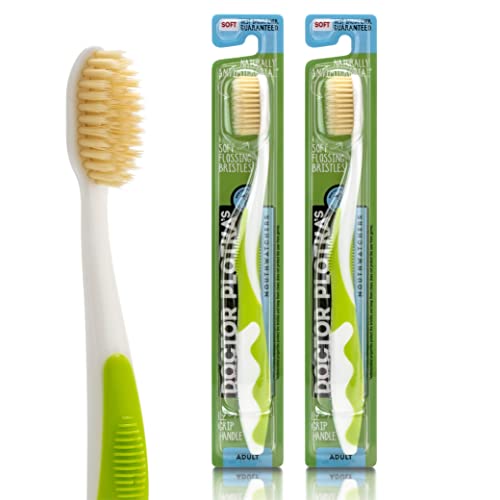 MOUTHWATCHERS Dr Plotkas Extra Soft Flossing Toothbrush Manual Soft Toothbrush for Adults | Ultra Clean Toothbrush | Good for Sensitive Teeth and Gums | Green, 2 Count