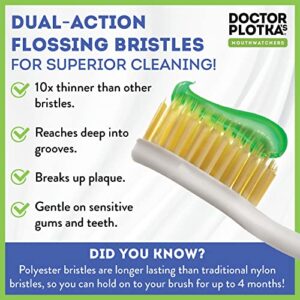 MOUTHWATCHERS Dr Plotkas Extra Soft Flossing Toothbrush Manual Soft Toothbrush for Adults | Ultra Clean Toothbrush | Good for Sensitive Teeth and Gums | Green, 2 Count